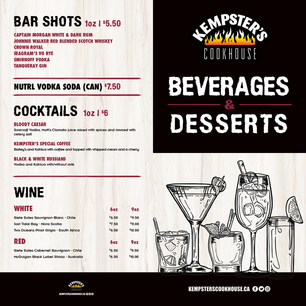 Dessert and Drink Menu - KEMPSTER'S COOKHOUSE